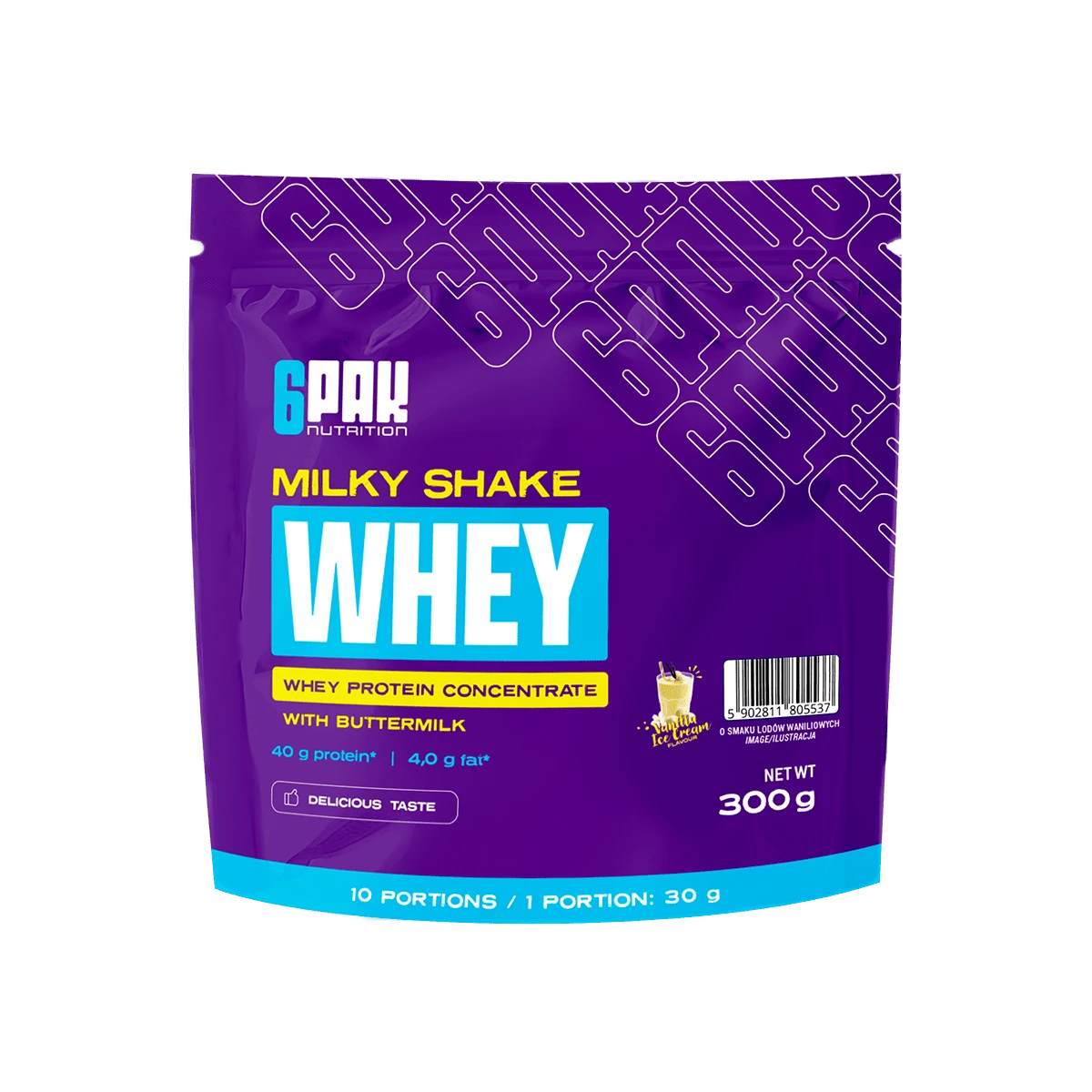 6PAK MILKY SHAKE WHEY odżywka białkowa WPC 300g smak lody waniliowe | Sklep Nabea.pl